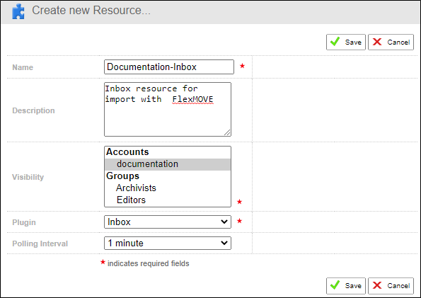 Step 5 - Creating an Inbox Resource and Importing an Asset :: Dalet Flex Documentation
