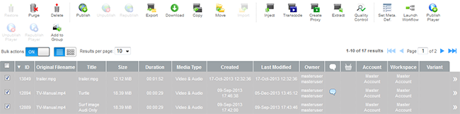 Bulk Actions :: Dalet Flex Documentation